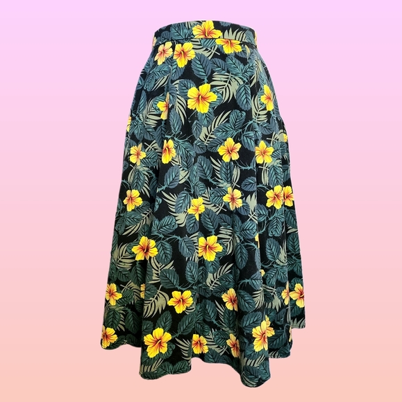 Collectif | Skirts | Collectif Green And Yellow Floral Tropical Circle ...